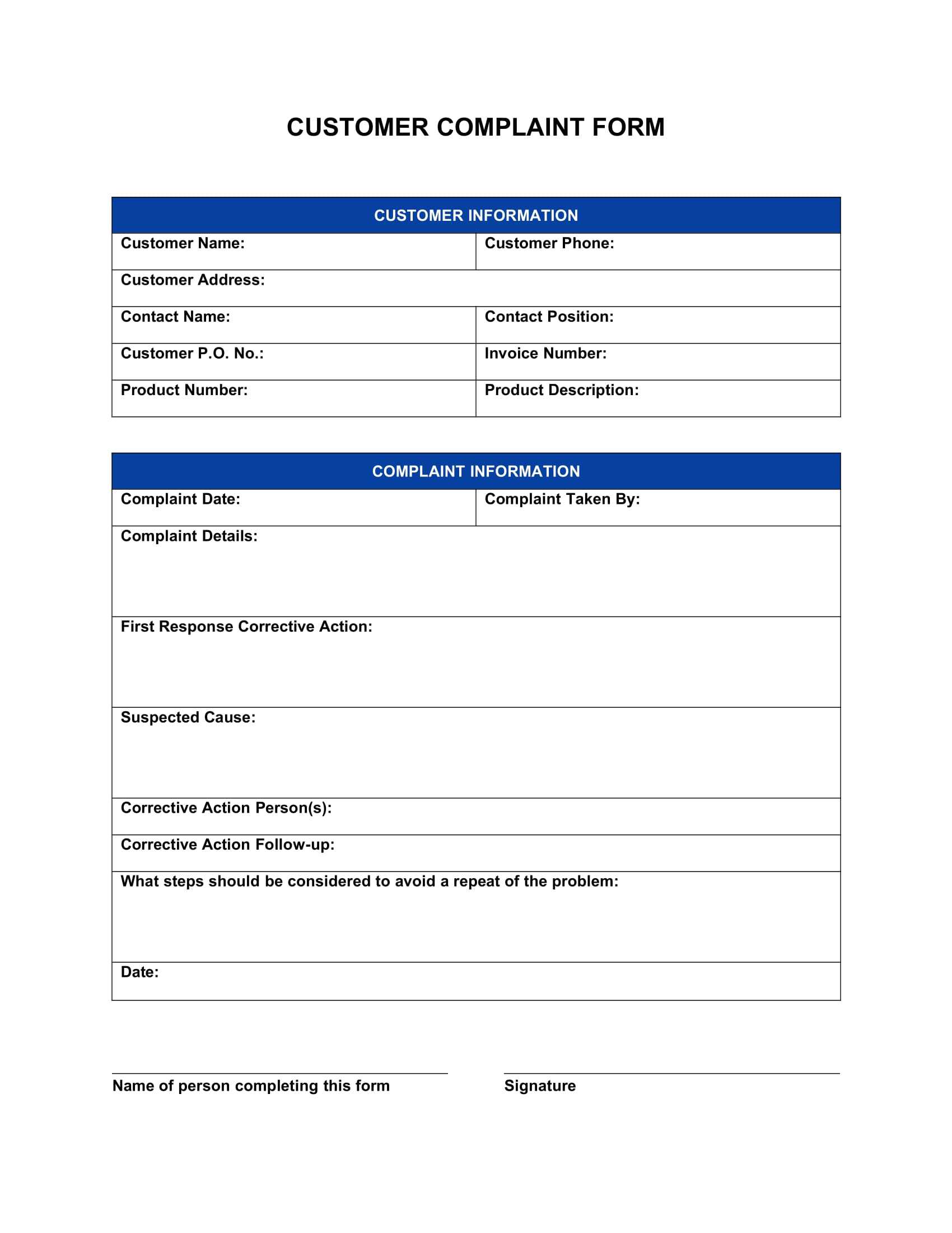 Free Complaint Form Templates & Examples- PDF