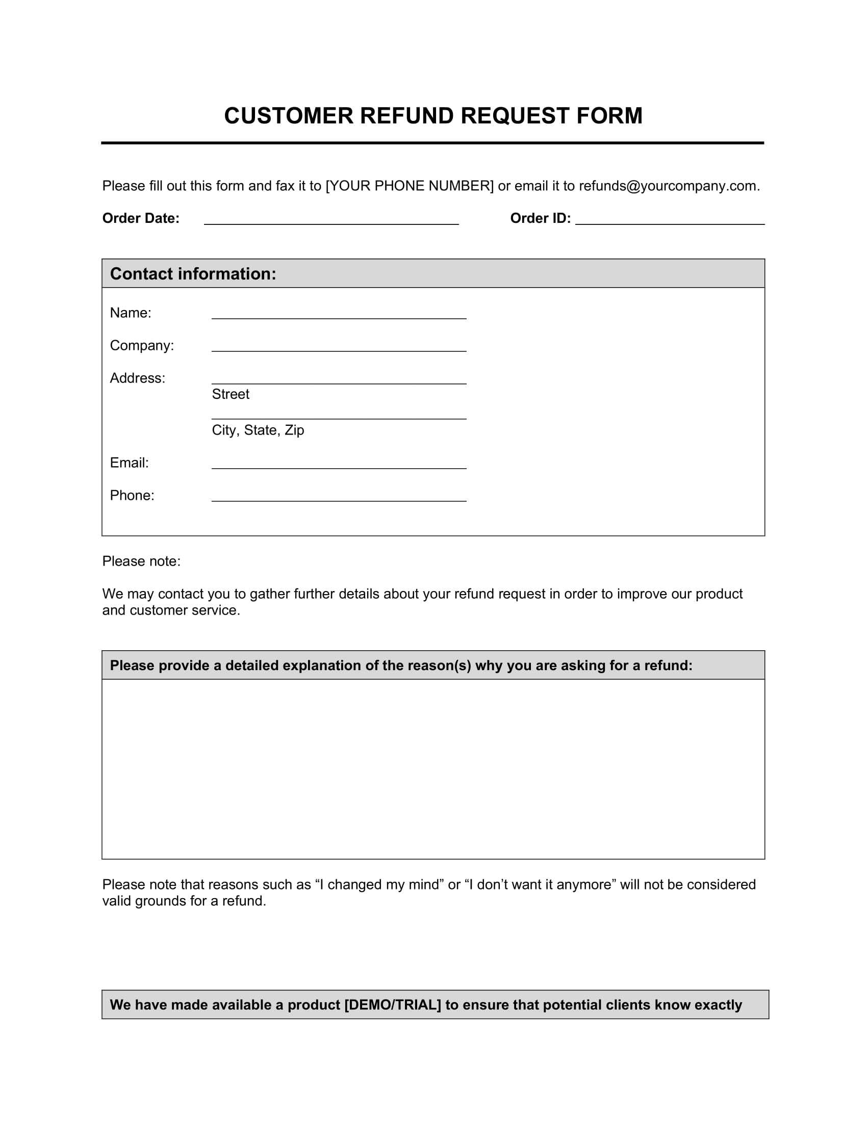 Refund Request Form Template [PDF & WORD]