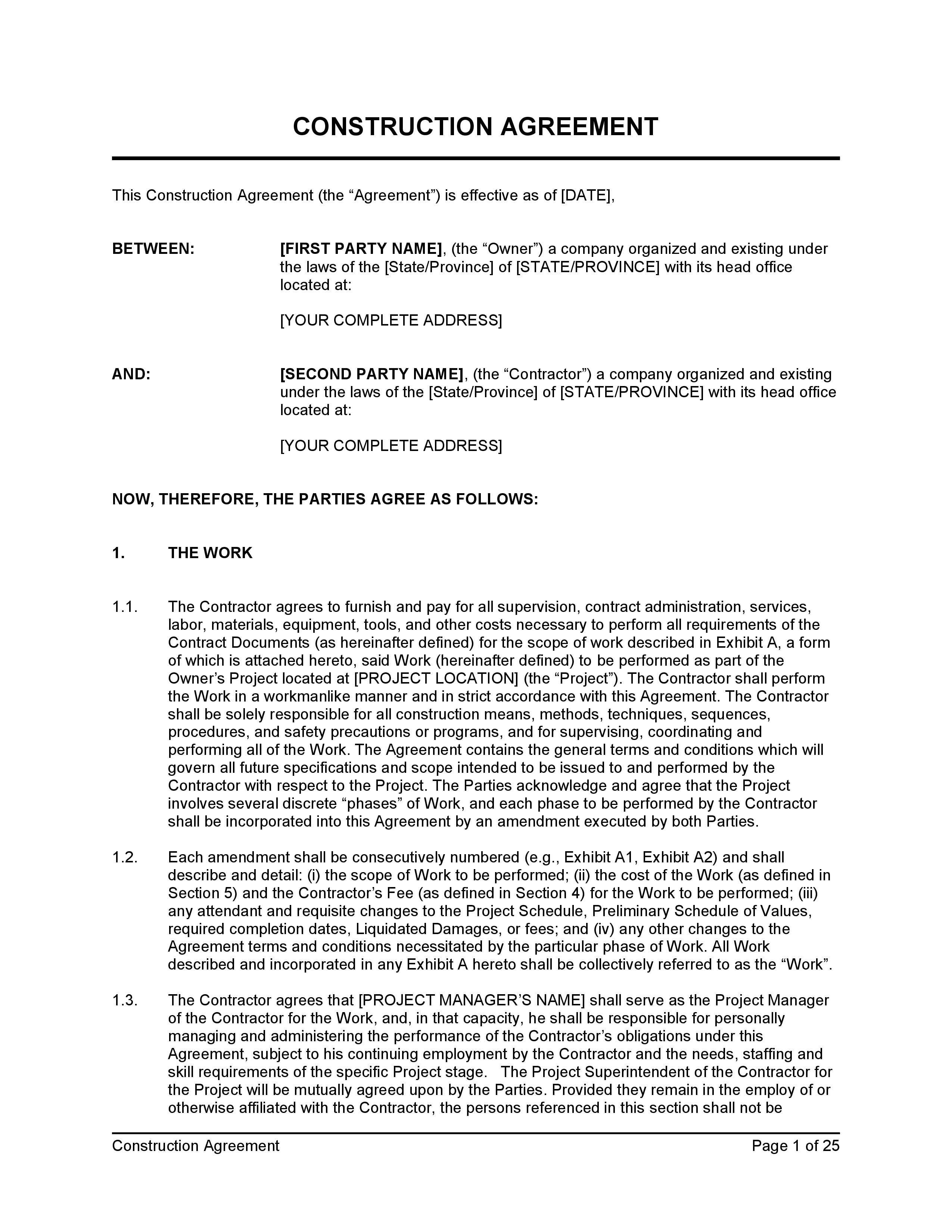 Download Construction Contract Agreement Template- PDF | WORD