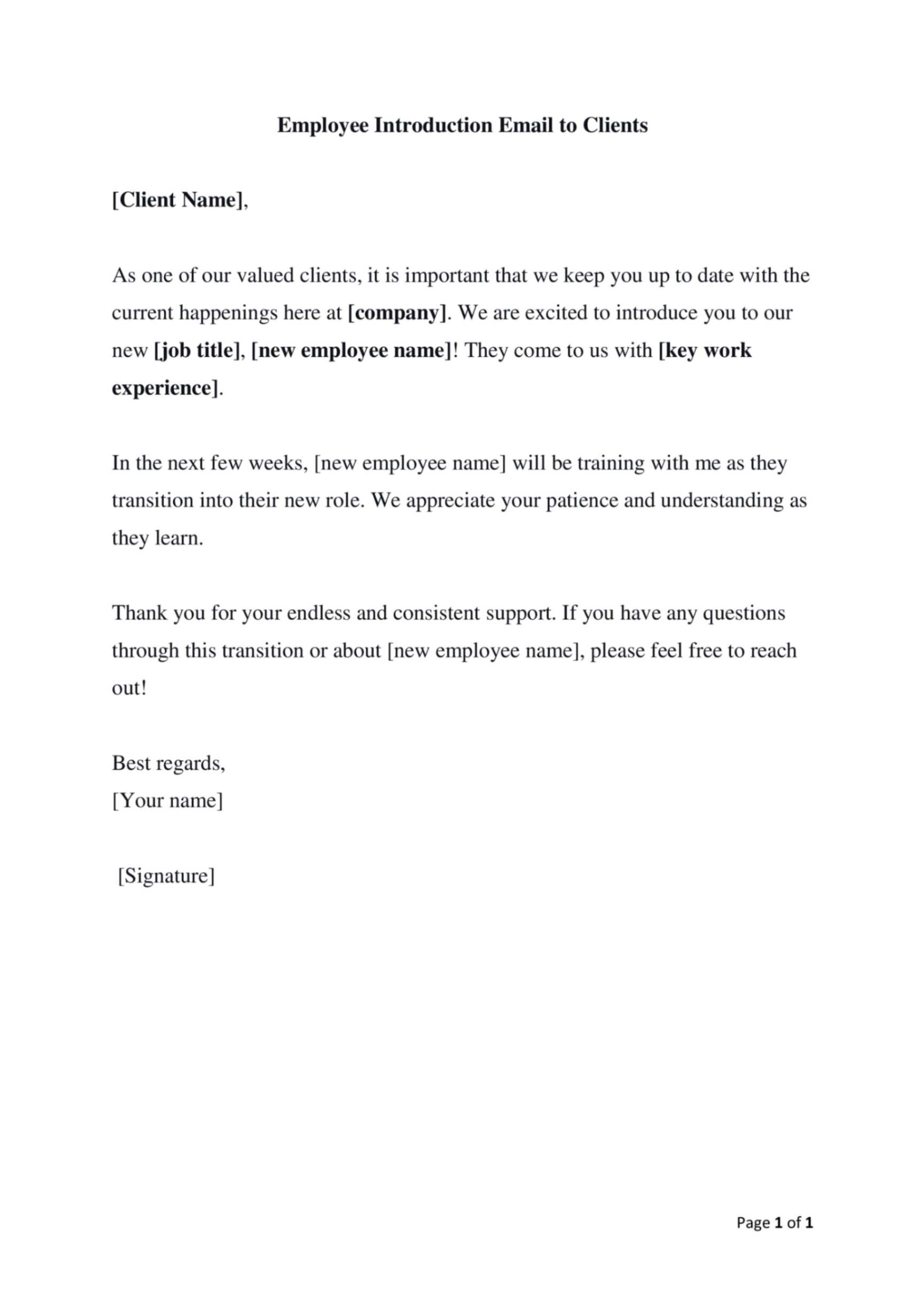 New Employee Introduction Email To Clients Templates Pdf