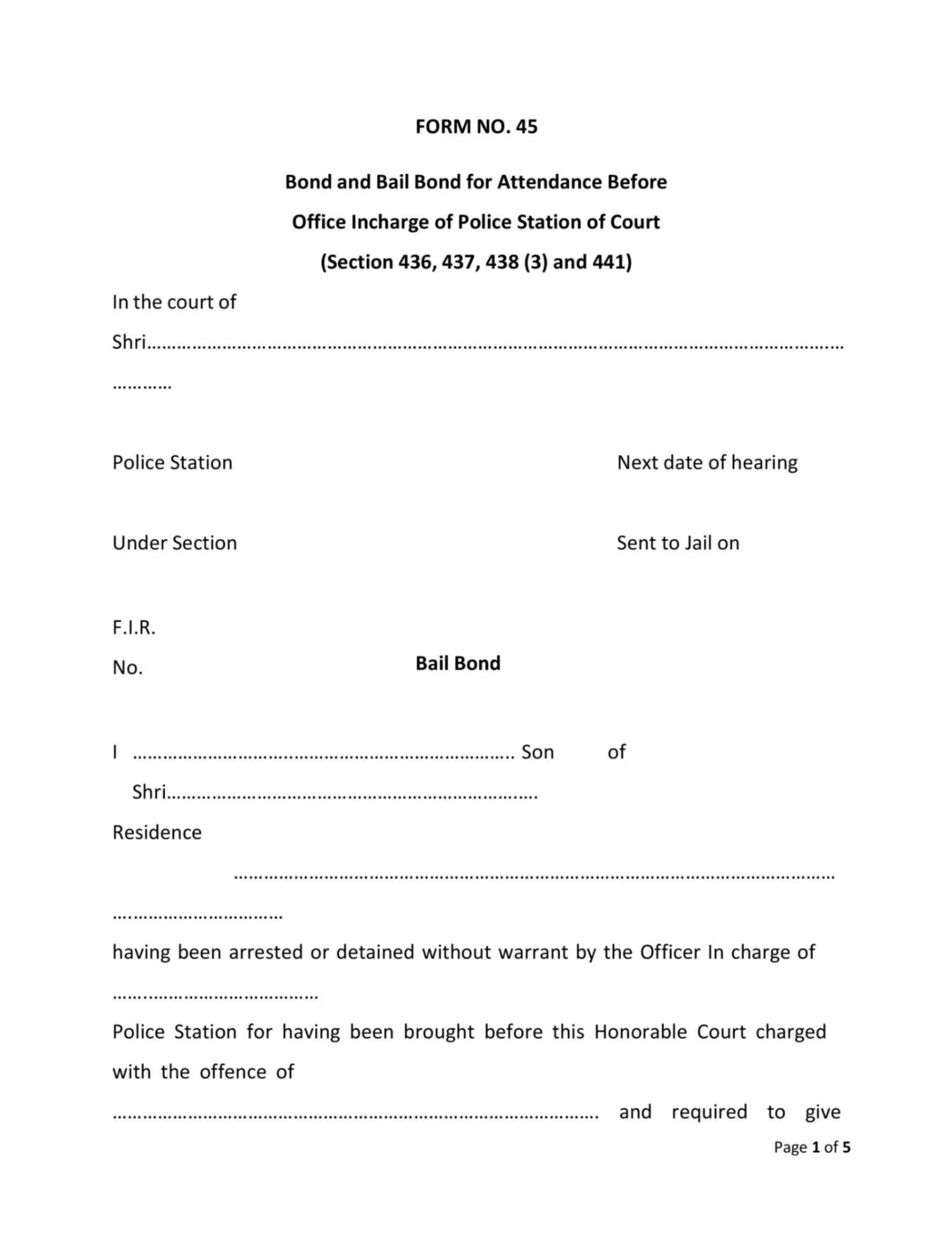 PDF FORM No. 45 Bail Bond - Delhi - Docsbizkit