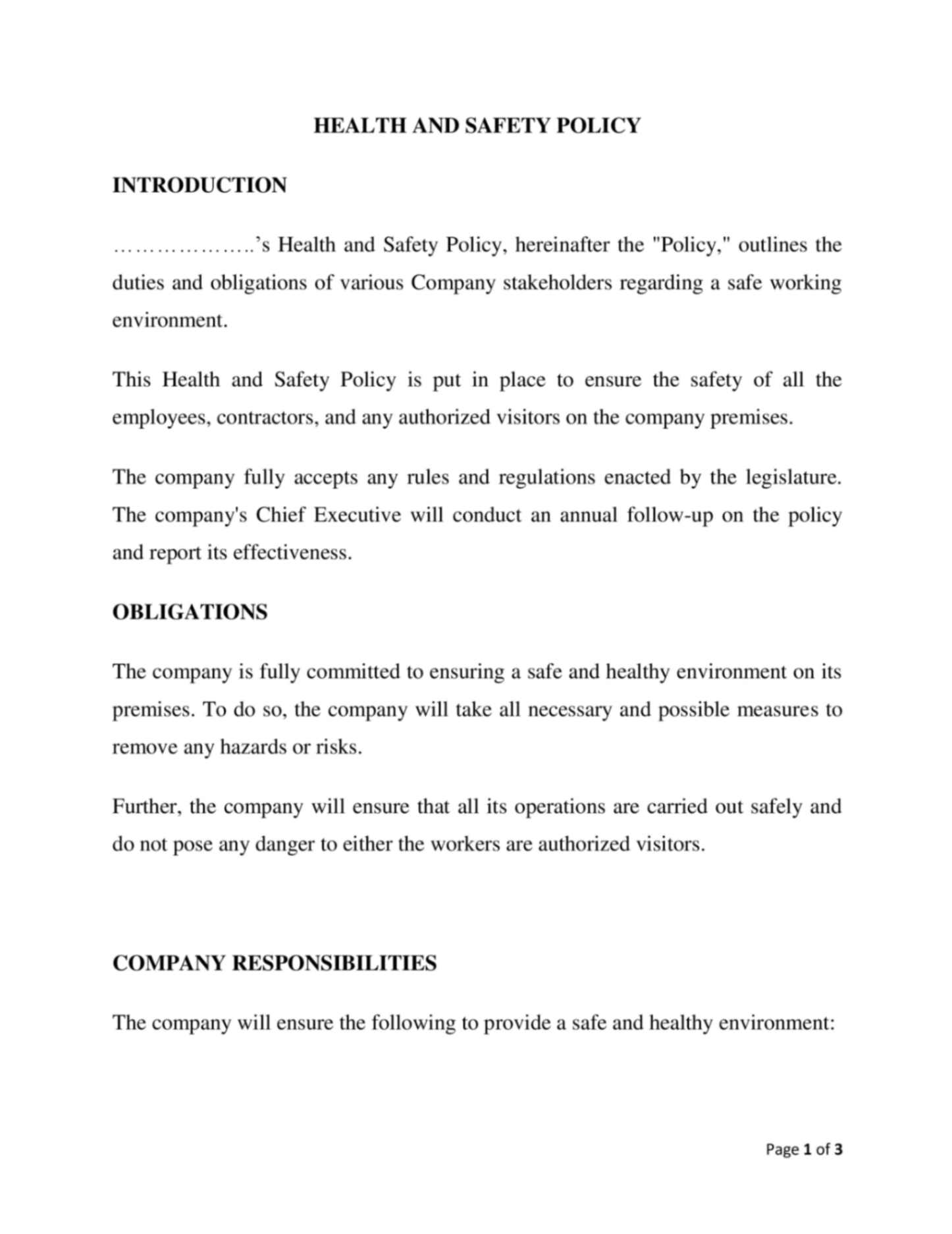 Health and Safety Policy Template: Pdf | Word