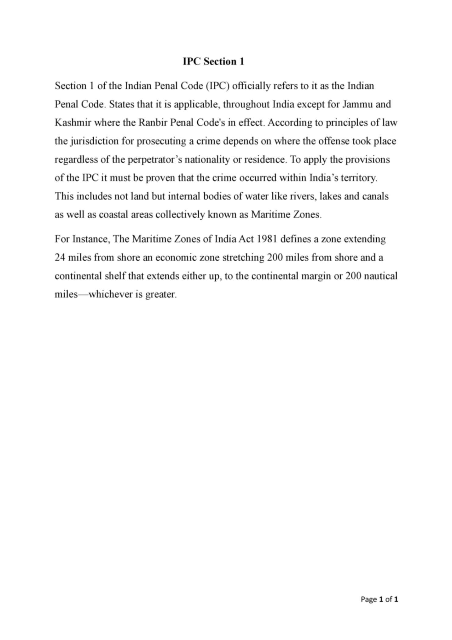 IPC Section 1 Title and extent of operation of the Code - PDF