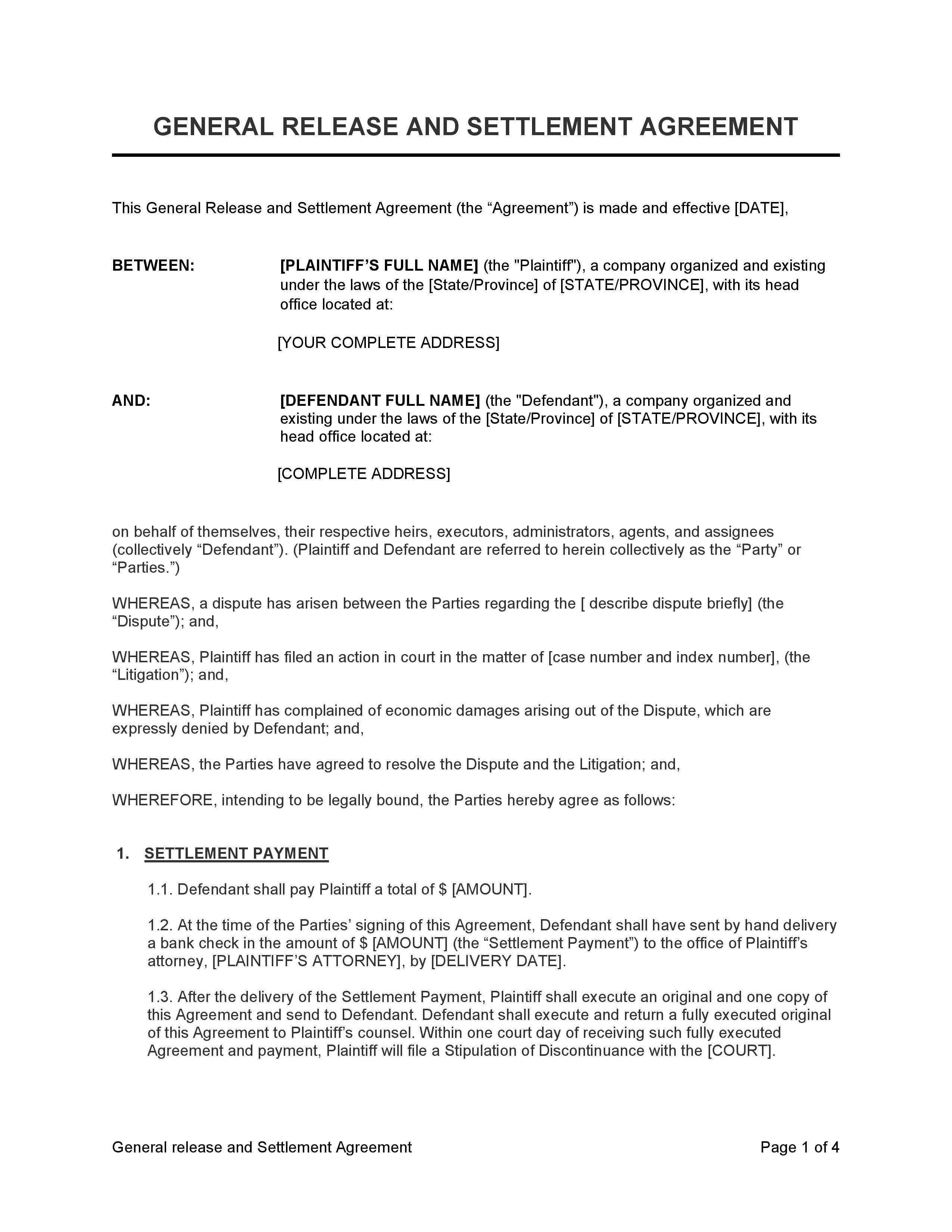 All Settlement Agreement [in Word,Excel,PDF]-Bizkit