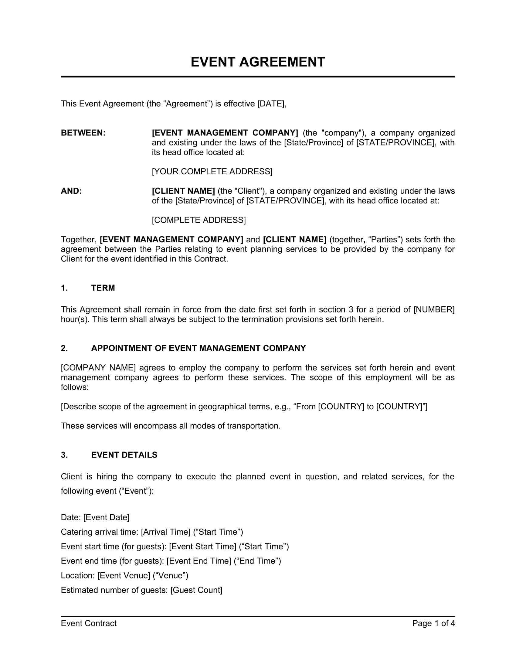 Event Planning Contract Template for Your Business - PDF